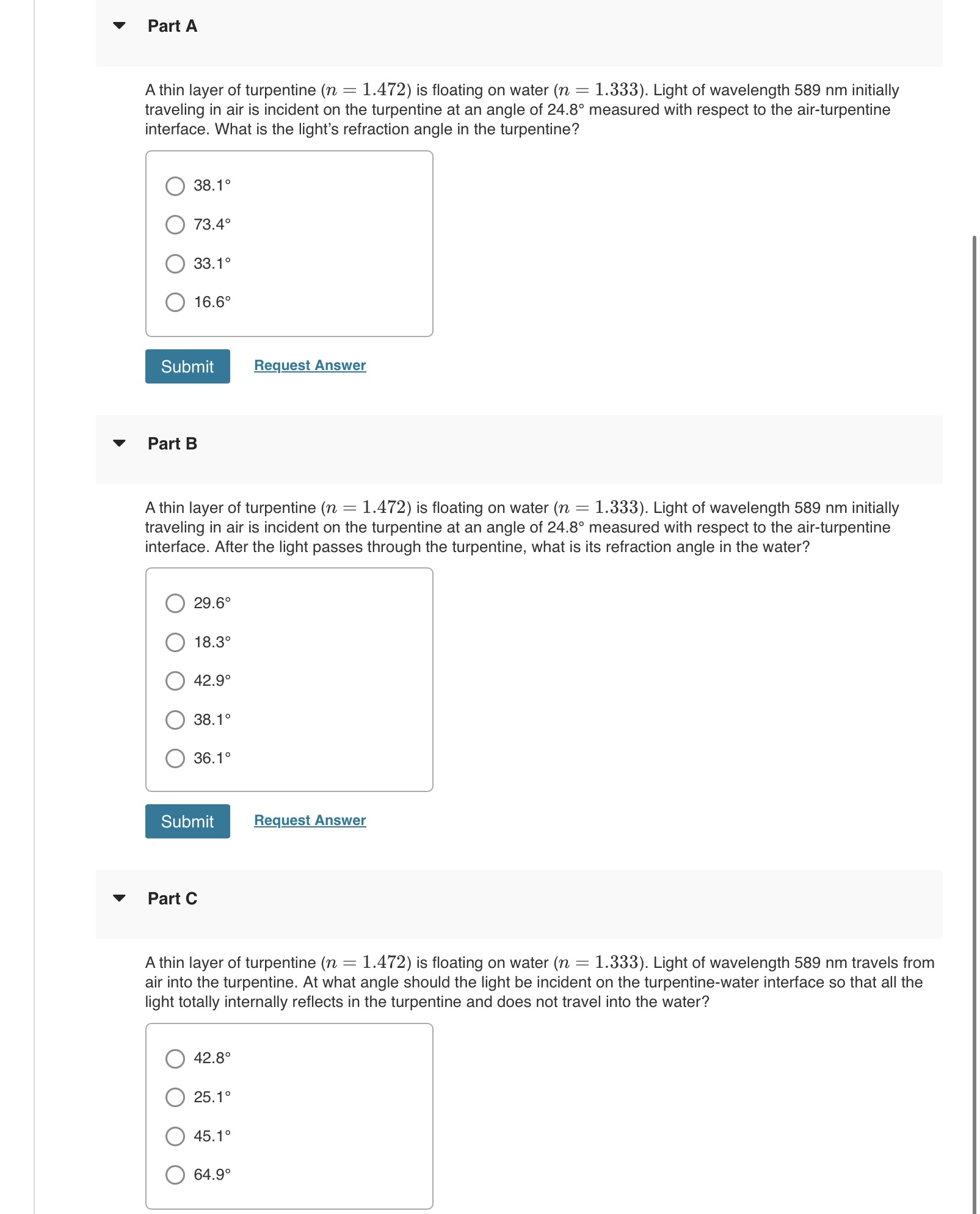 Solved n=1.472 n=1.333 24.8°measured with respect to ﻿the | Chegg.com