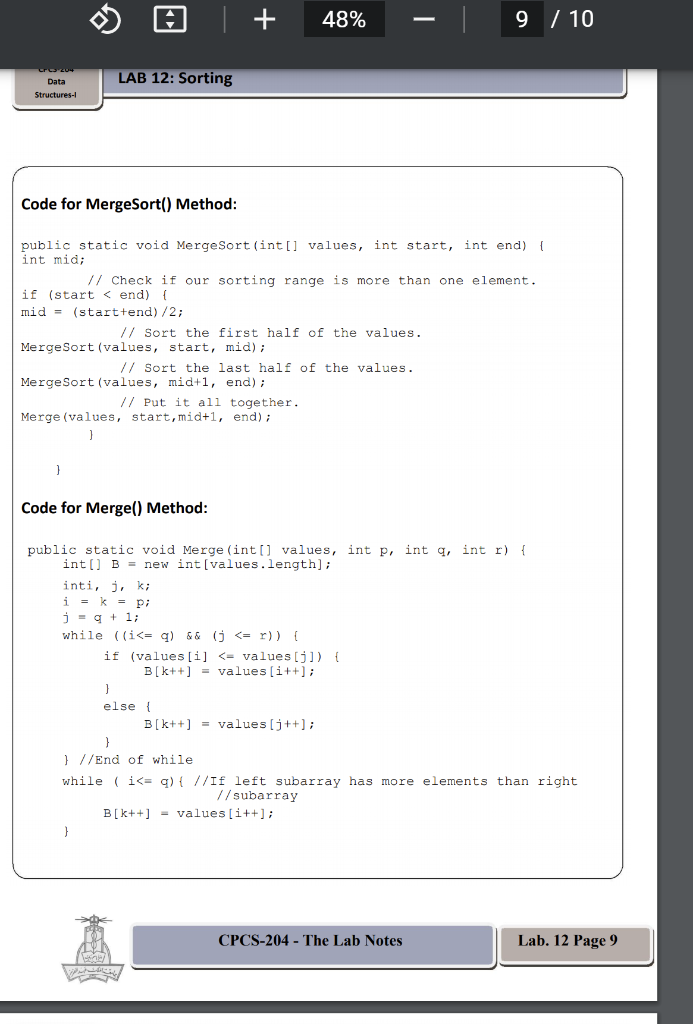 Solved CPCS-204 Data Structures-1 LAB 12: Sorting-1 | Chegg.com Solved CPCS-204 Data Structures-1 LAB 12: Sorting-1 | Chegg.com