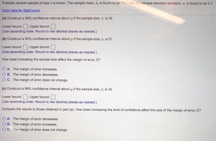 Solved A simple random sample of size n is drawn. The sample | Chegg.com