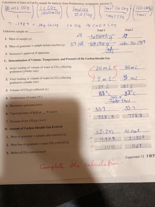 Solved Calculation of mass of Caco, sample for analysis | Chegg.com