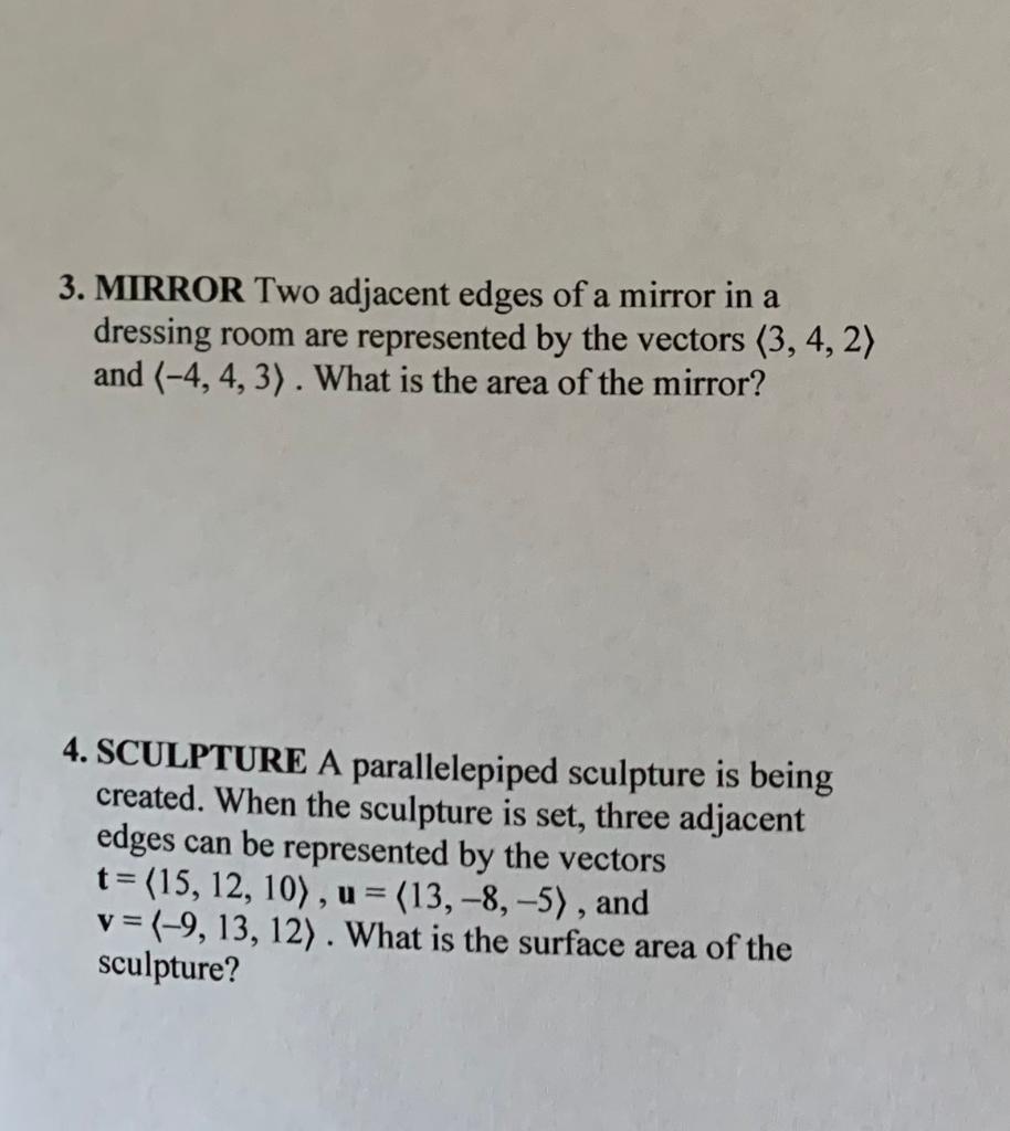 Solved 3. MIRROR Two adjacent edges of a mirror in a | Chegg.com