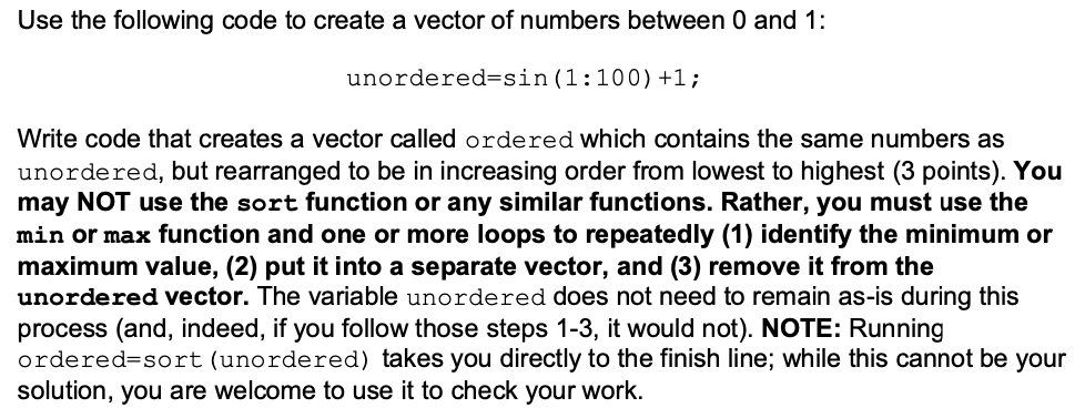 Solved Use the following code to create a vector of numbers | Chegg.com