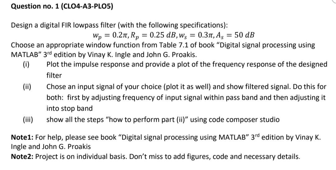 TABLE 7.1 Summary of commonly used window function | Chegg.com