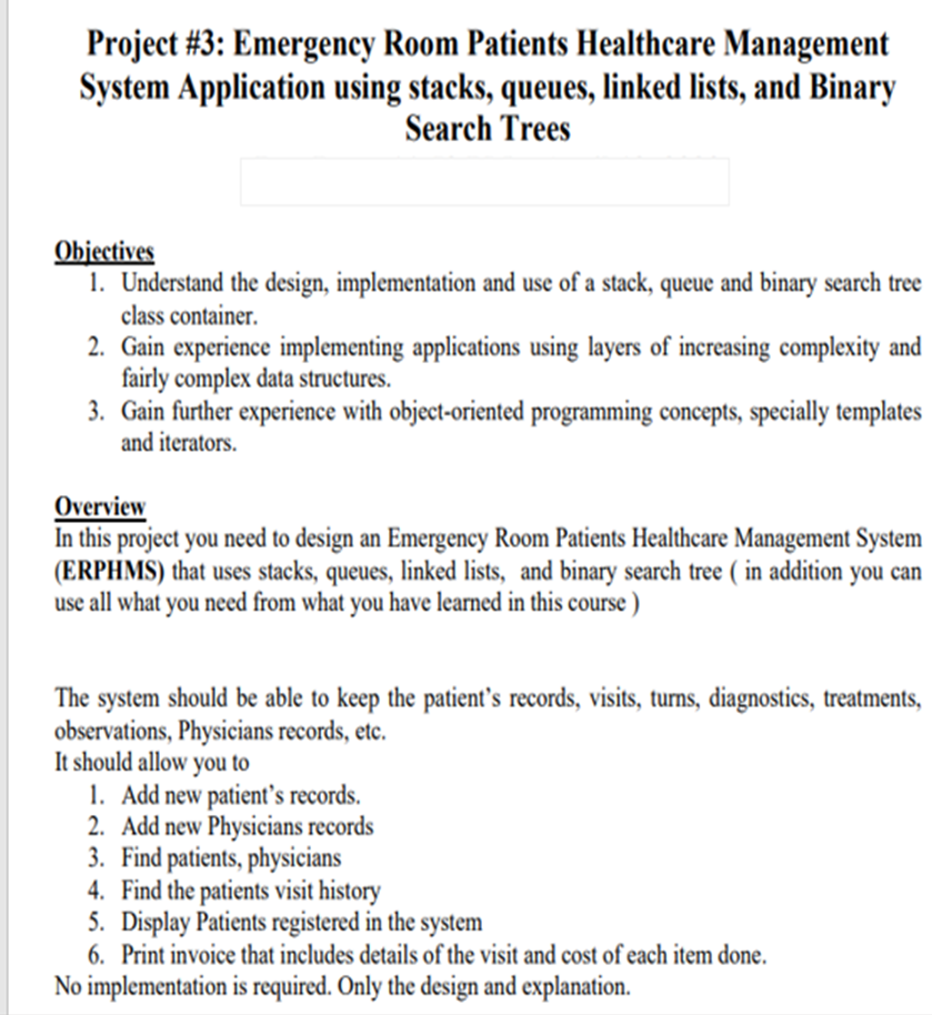 Solved Project #3: Emergency Room Patients Healthcare | Chegg.com