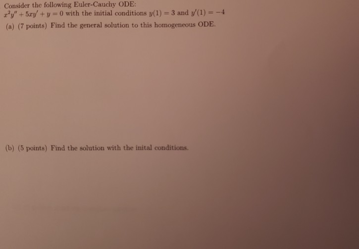 Solved Consider the following Euler-Cauchy ODE: ry" + 5x + y | Chegg.com