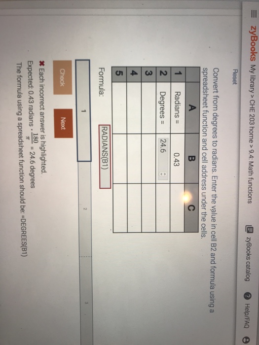 Solved zyBooks Mylibrary CHE 203 home >9.4: Math functions E | Chegg.com