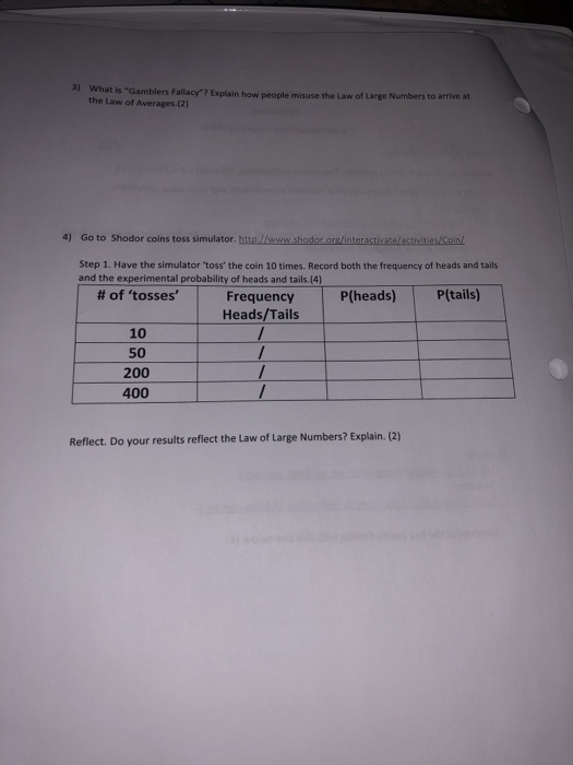 Solved MDM 4U Assignment Experimental/Theoretical | Chegg.com