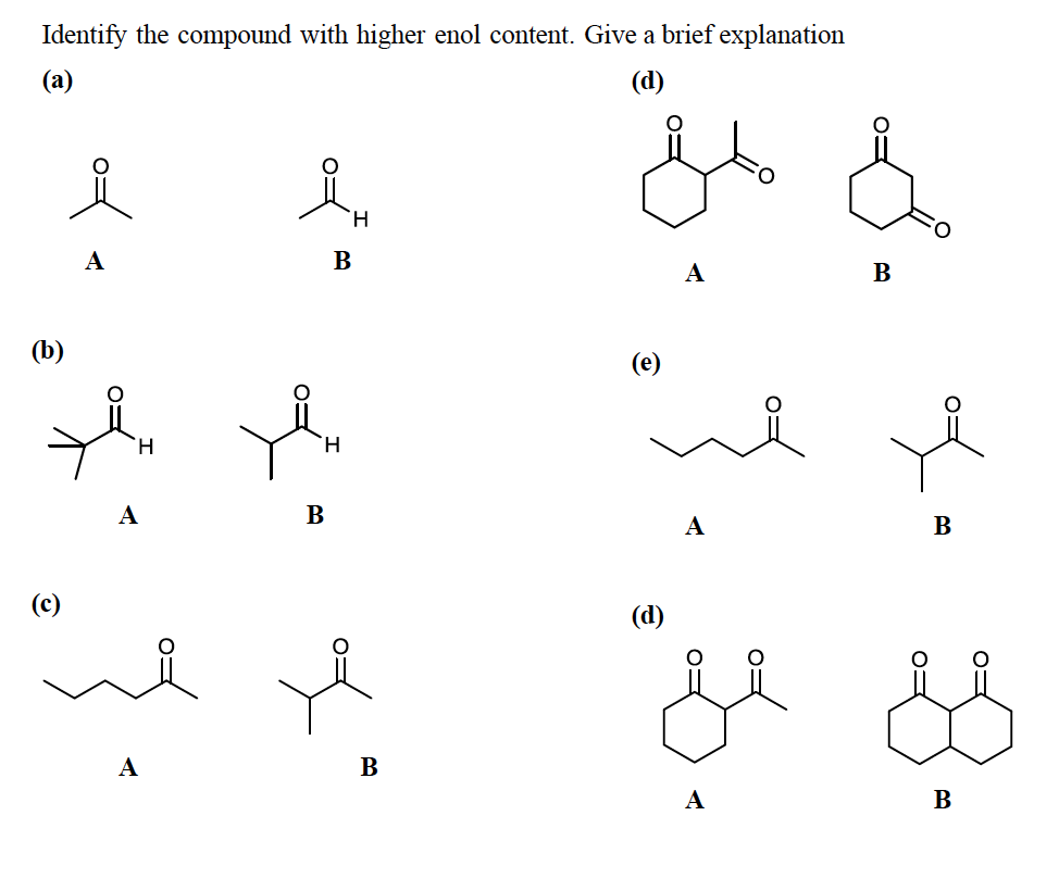 Solved Identify the compound with higher enol content. Give | Chegg.com
