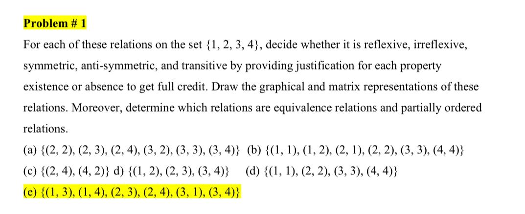 Solved Problem \# 1 For each of these relations on the set | Chegg.com