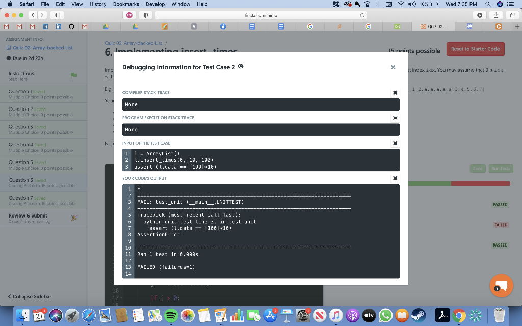 Solved 6. Implementing insert_times saved 15 points possible | Chegg.com