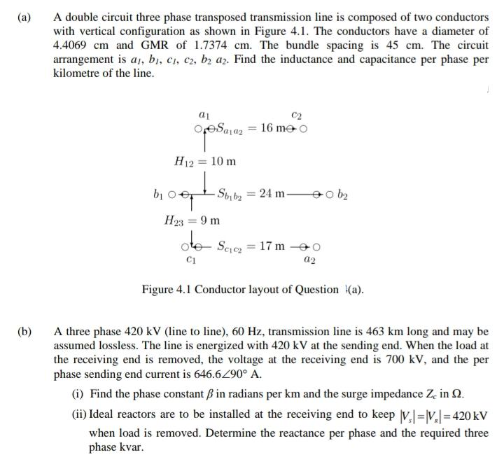 Solved i) A double circuit three phase transposed | Chegg.com