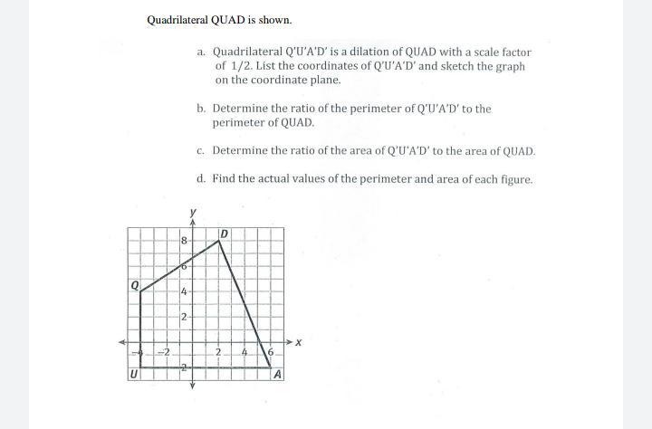 Solved Quadrilateral QUAD is shown. a. Quadrilateral | Chegg.com