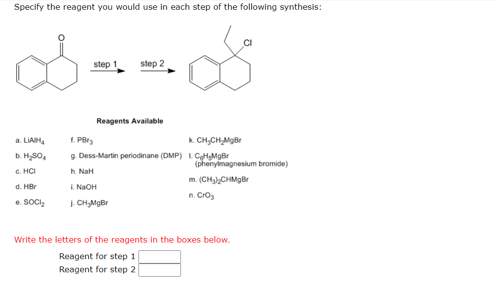 Solved Write the number/letters of the alchol/reagents in | Chegg.com