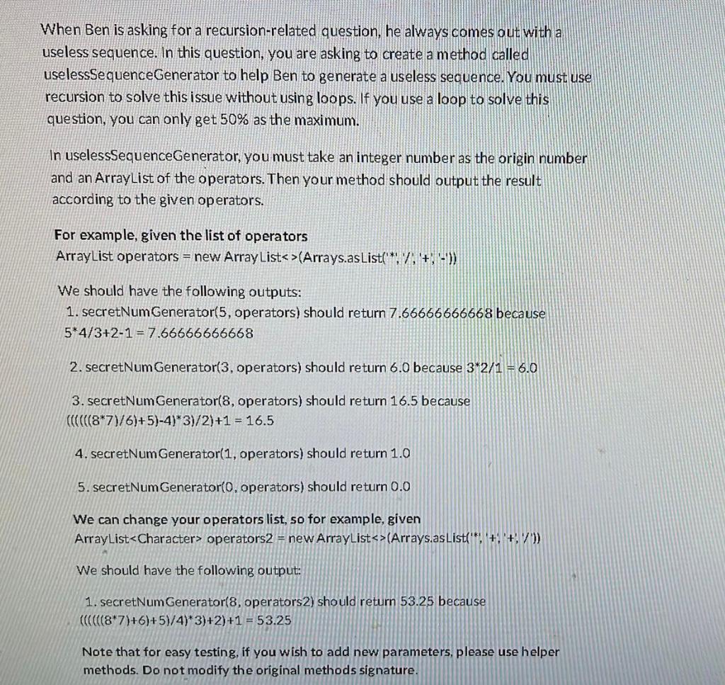 Solved When Ben Is Asking For A Recursion Related Question 