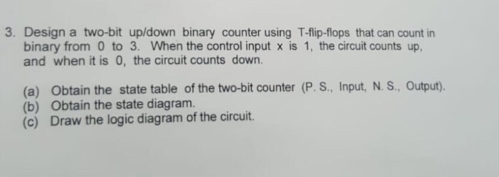 Solved 3. Design a two-bit up/down binary counter using | Chegg.com
