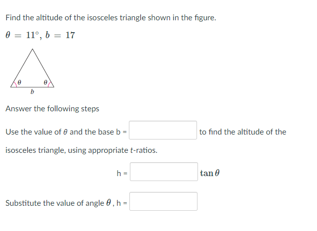 Solved Find the altitude of the isosceles triangle shown in | Chegg.com