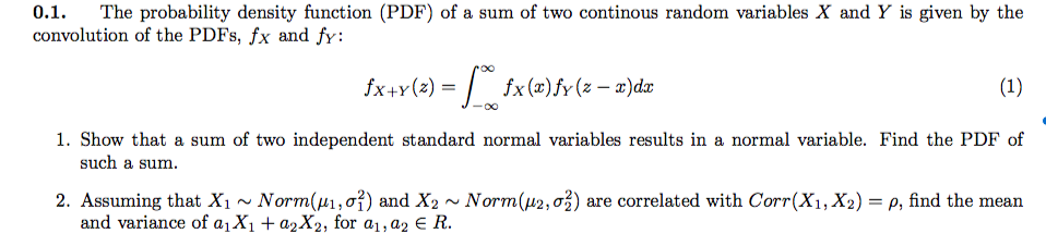 Solved 0.1. The probability density function (PDF) of a sum | Chegg.com