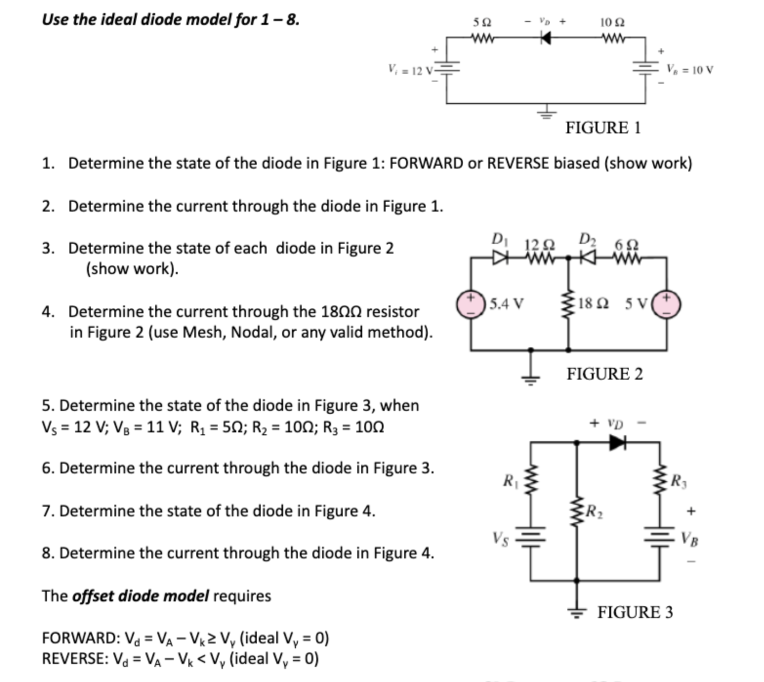Solved Use the ideal diode model for 1-8.Determine the state | Chegg.com