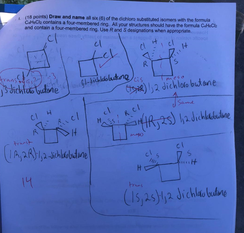Solved (18 points) Draw and name all six (6) of the dichloro | Chegg.com