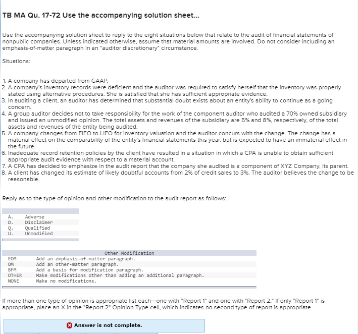 Solved TB MA Qu. 17-72 Use the accompanying solutlon | Chegg.com