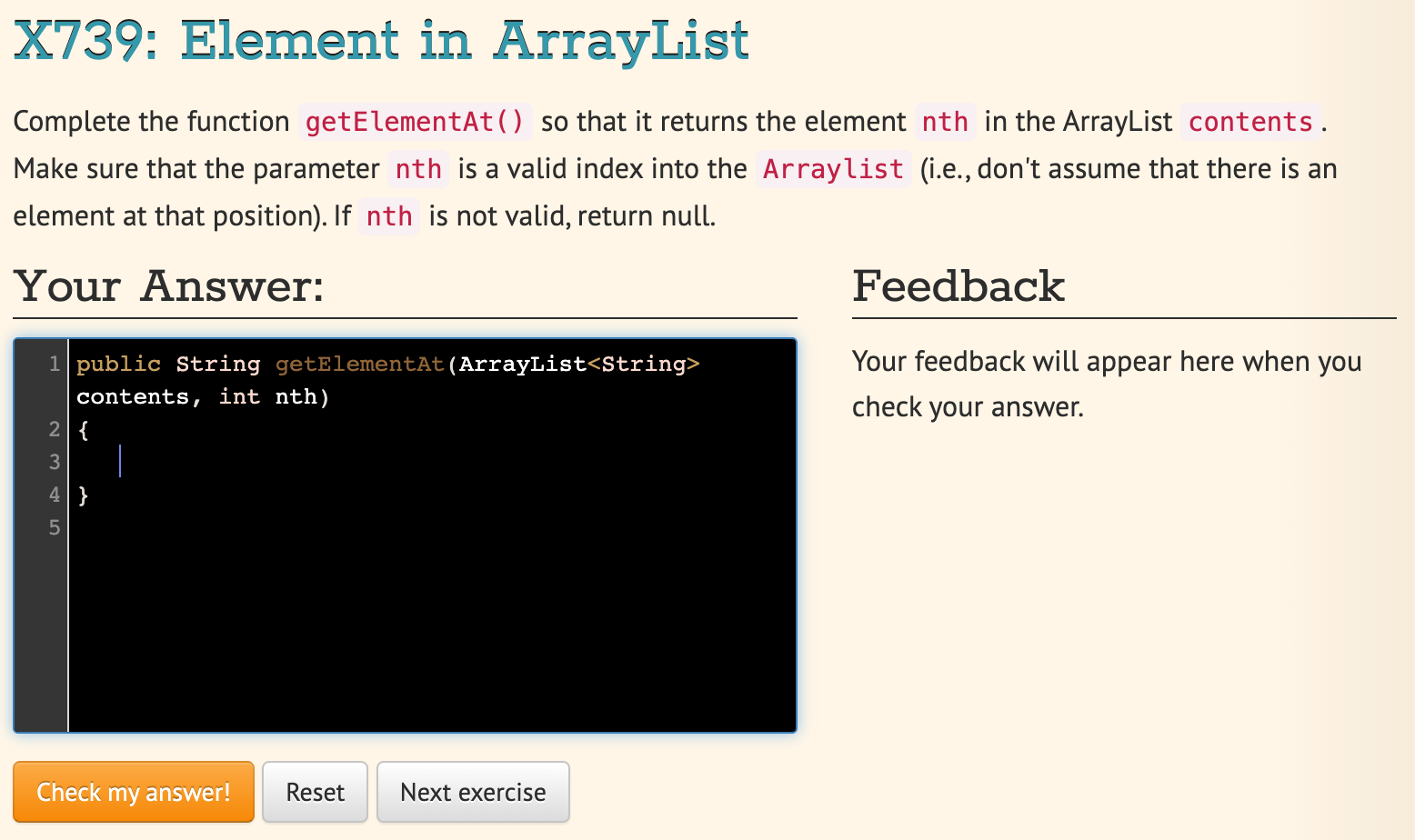 Solved Complete the function getElementAt ( ) so that it | Chegg.com