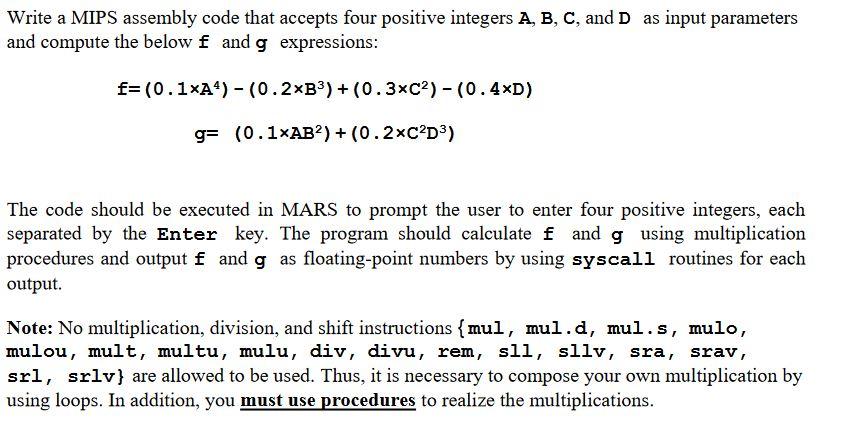 Write a MIPS assembly code that accepts four positive | Chegg.com