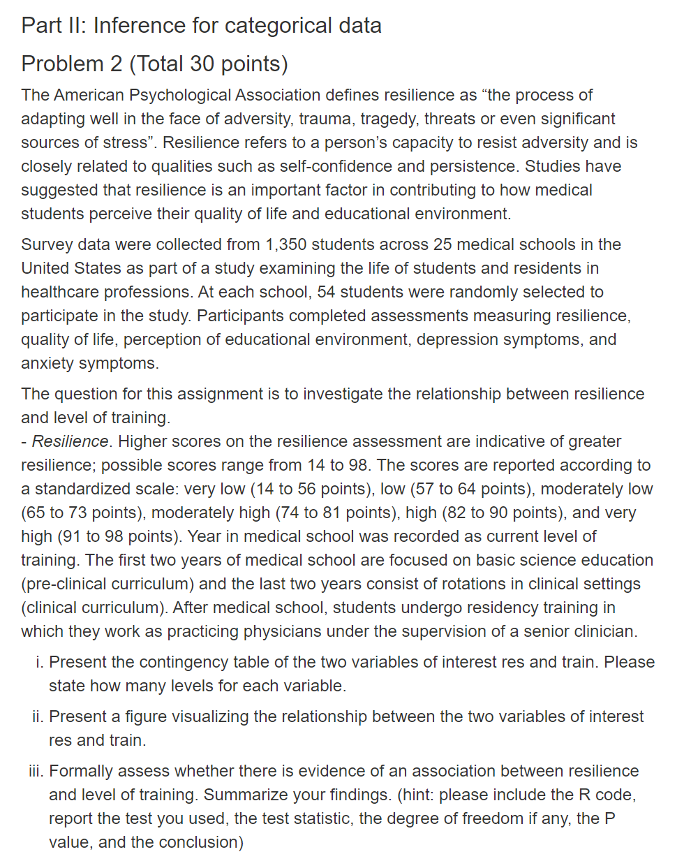 Part II: Inference for categorical data Problem 2 | Chegg.com