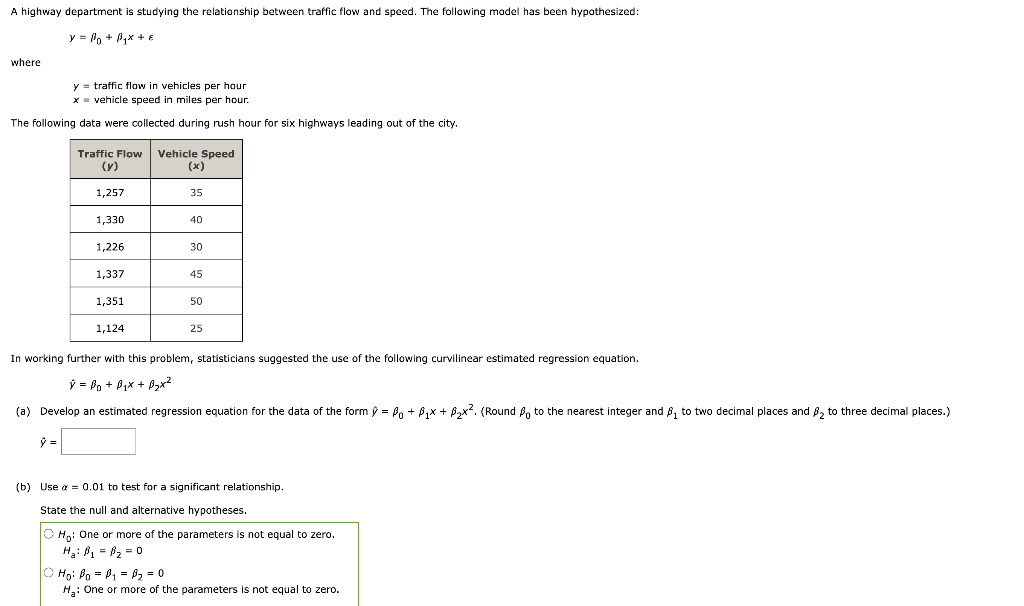 Solved A highway department is studying the relationship | Chegg.com