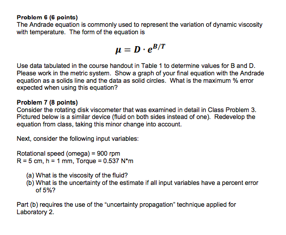 Problem 6 (6 points) The Andrade equation is commonly | Chegg.com