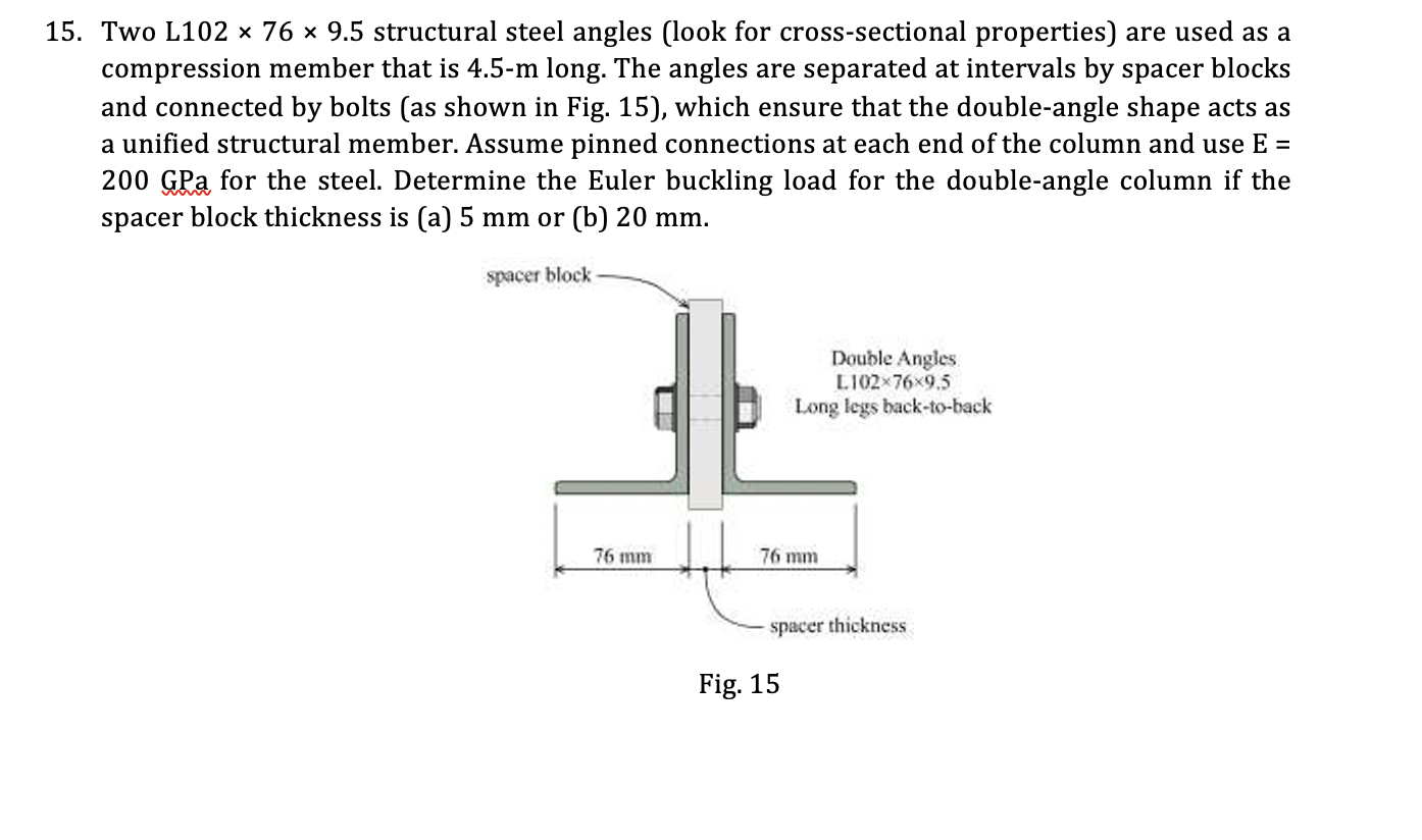 Solved 15. Two L102 × 76 × 9.5 structural steel angles (look | Chegg.com