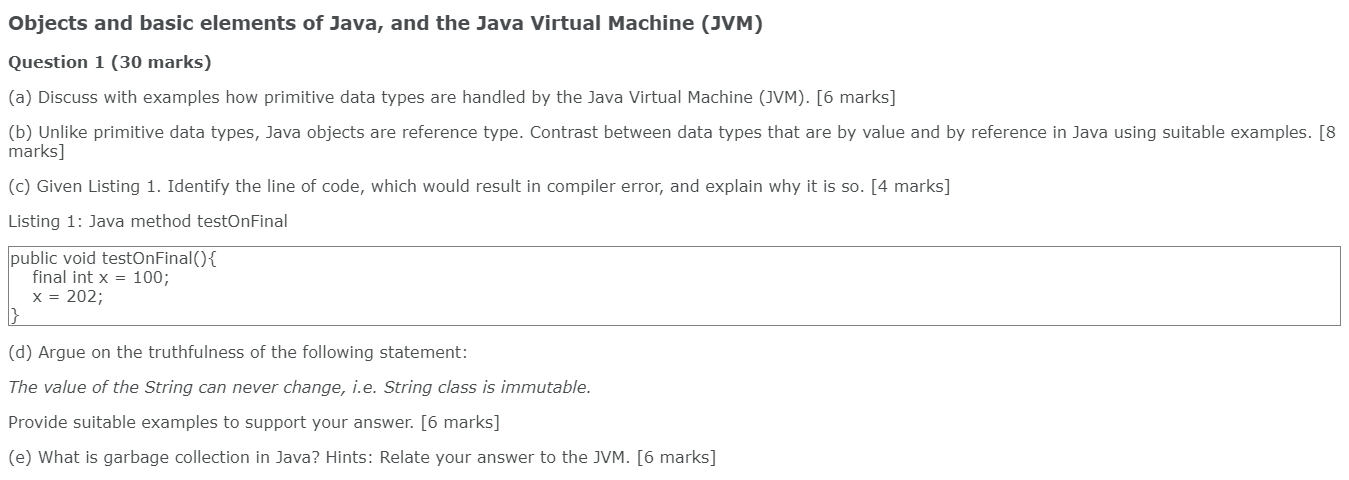Solved Objects and basic elements of Java, and the Java | Chegg.com