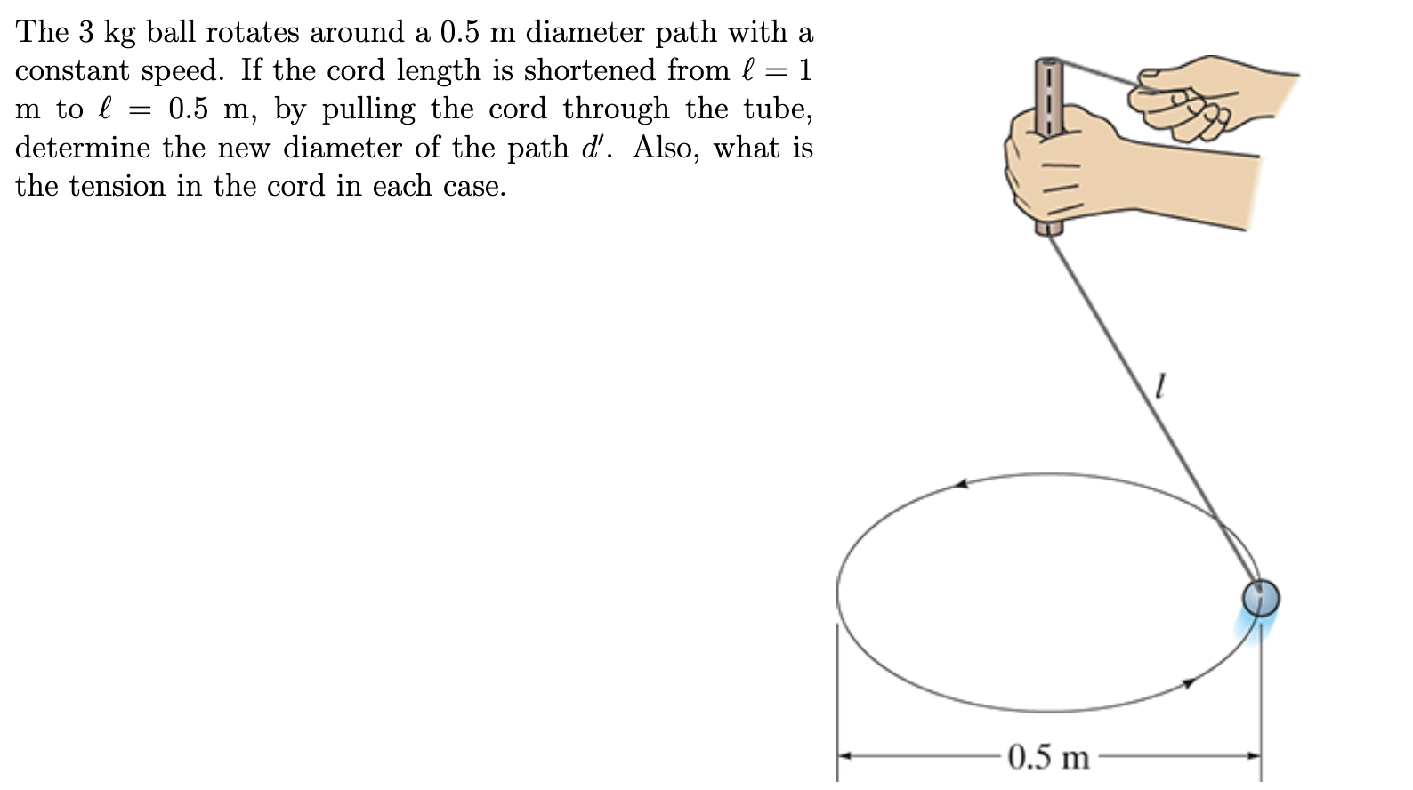 Solved The 3 kg ball rotates around a 0.5 m diameter path | Chegg.com