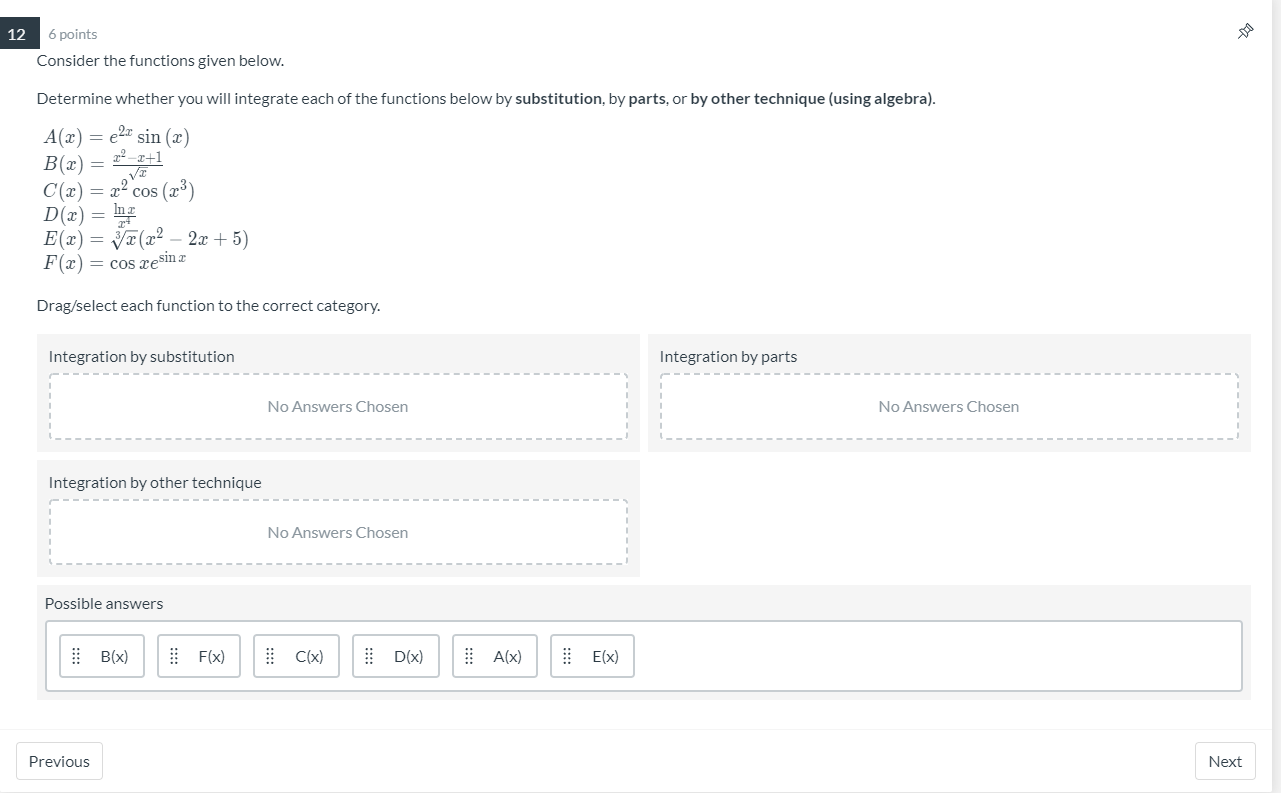 Solved 12 6 points Consider the functions given below. | Chegg.com