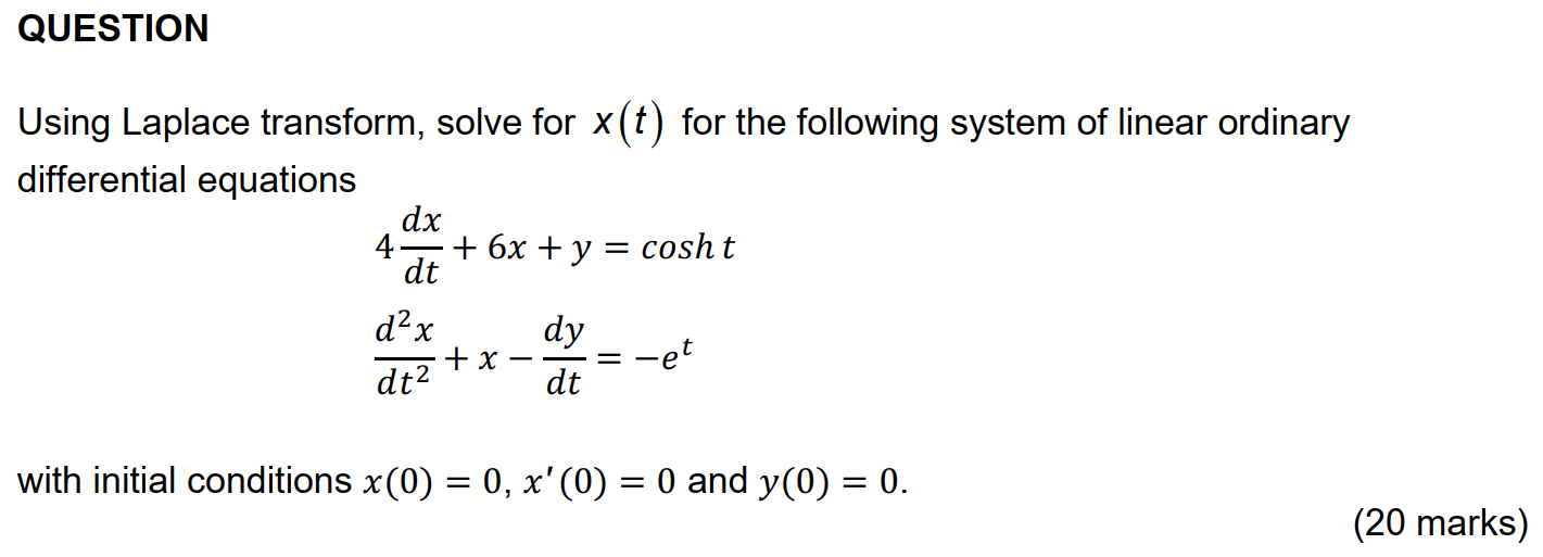 Solved Using Laplace transform, solve for x(t) for the | Chegg.com