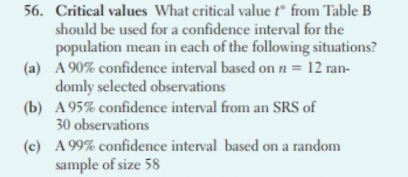 Solved 56. Critical values What critical value t∘ from Table | Chegg.com
