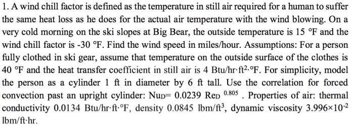 Solved 1. A wind chill factor is defined as the temperature | Chegg.com