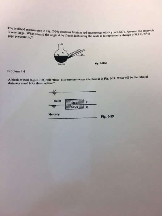 Solved The inclined manometer in Fig. 2-54a contains Meriam | Chegg.com