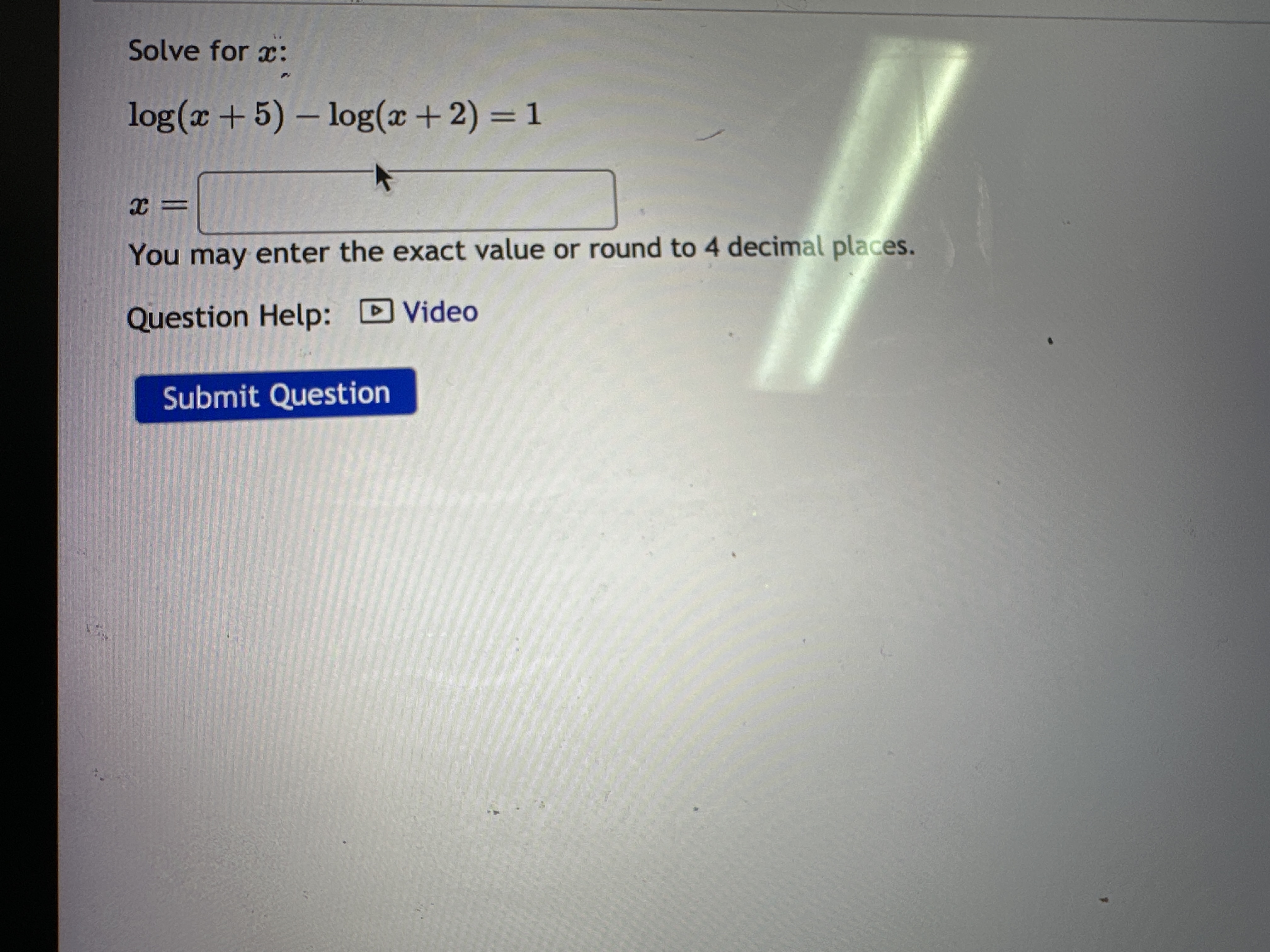 Solved Solve for x ﻿:log(x+5)-log(x+2)=1x=You may enter the | Chegg.com