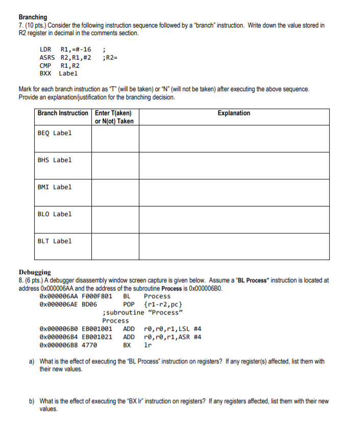 Solved Branching 7. (10 pts.) Consider the following | Chegg.com