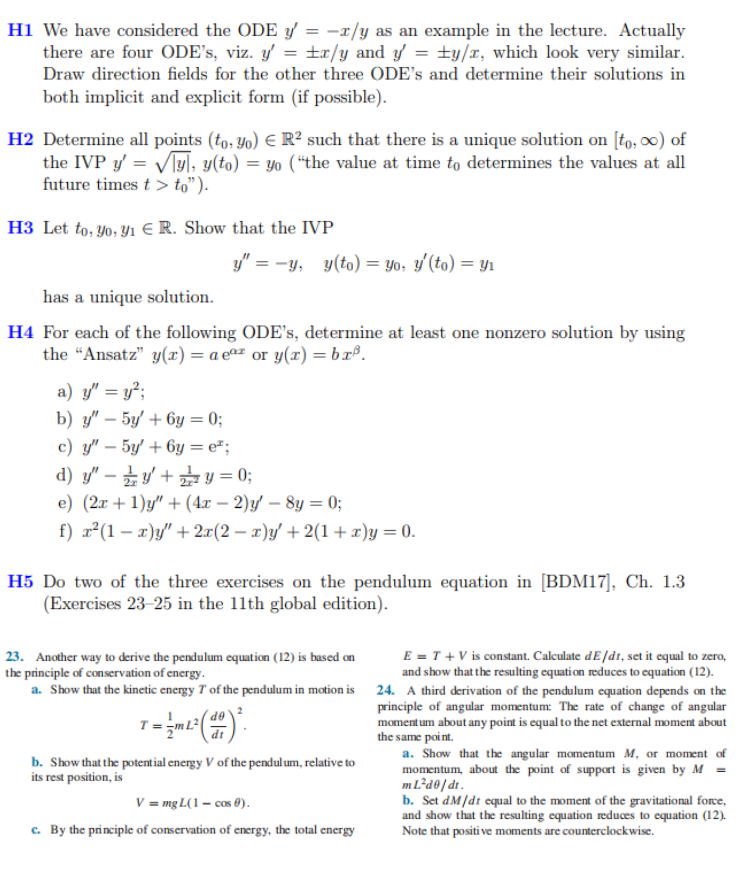 Solved H1 We have considered the ODE y = -x/y as an example | Chegg.com