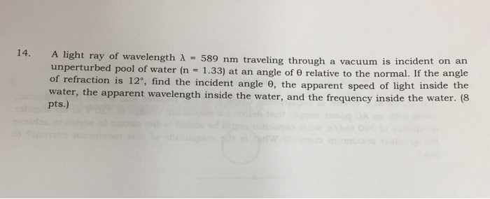 Solved A light ray of wavelength lambda = 589 nm traveling | Chegg.com