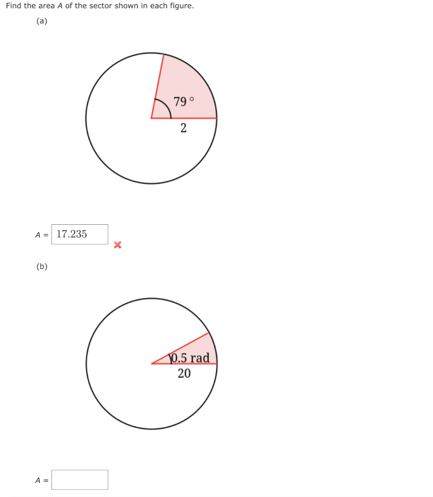 Solved Find the area A of the sector shown in each figure. | Chegg.com
