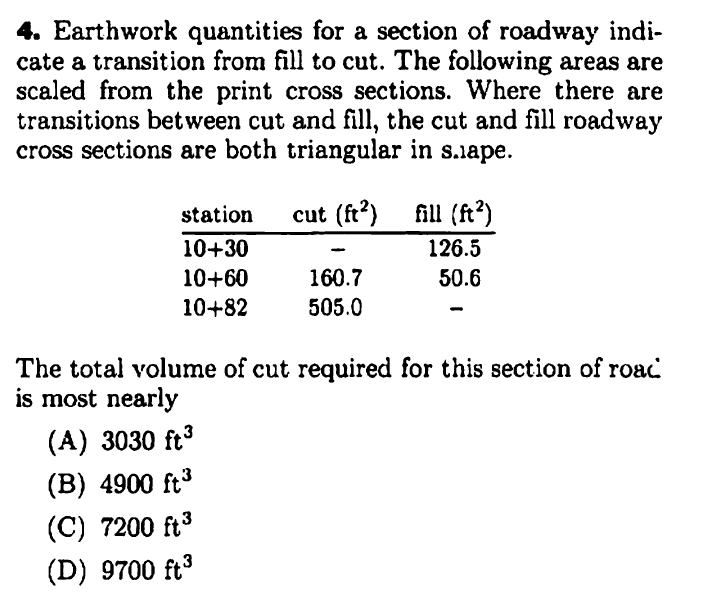 Solved 4. Earthwork quantities for a section of roadway | Chegg.com