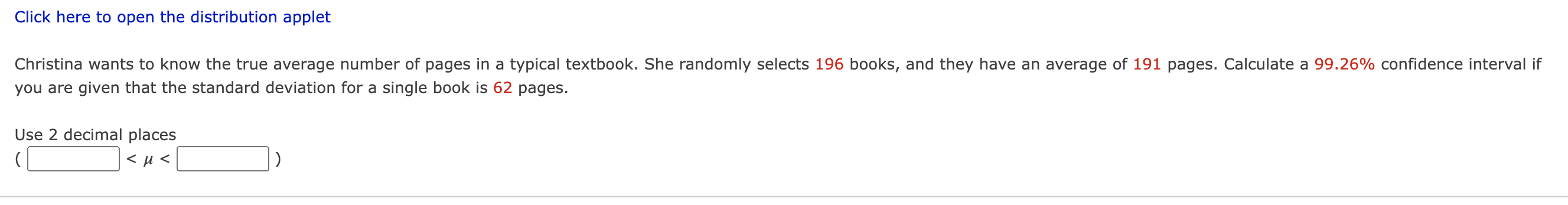 Solved Click here to open the distribution applet you are | Chegg.com