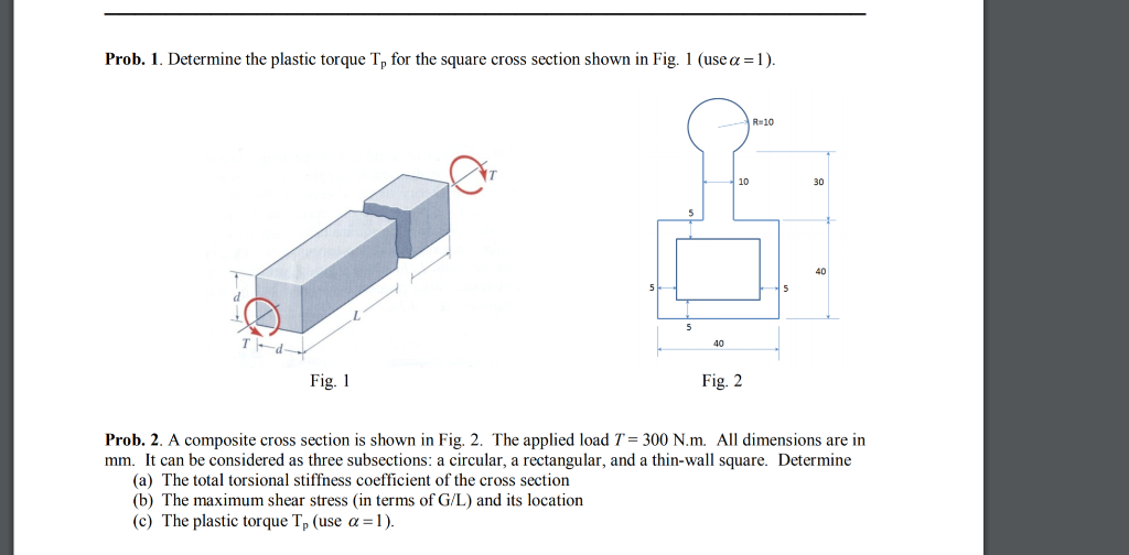 Prob. 1. Determine the plastic torque Tp for the | Chegg.com