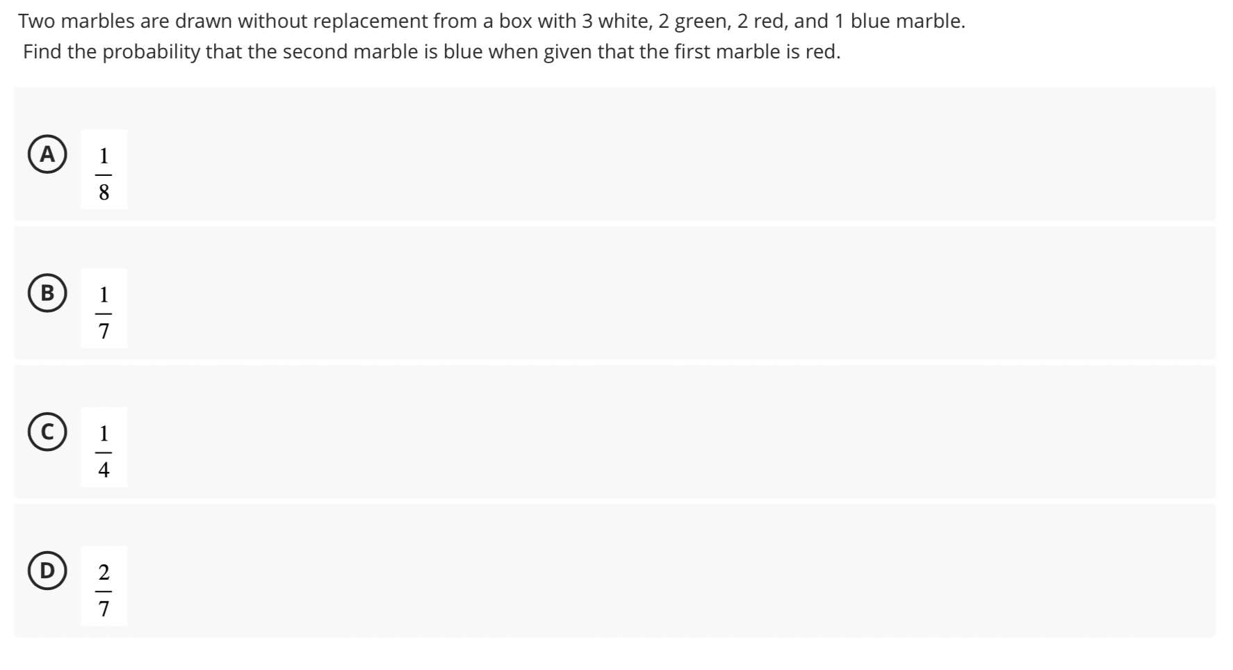 Solved Two marbles are drawn without replacement from a box | Chegg.com