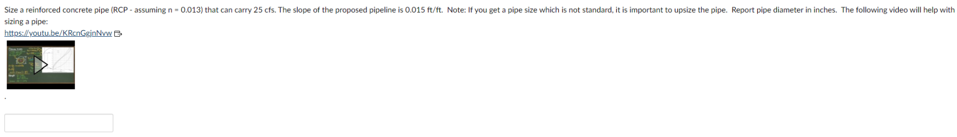 Solved izing a pipe: ttps://youtu.be/KRcnGgjnNvw ↦ | Chegg.com