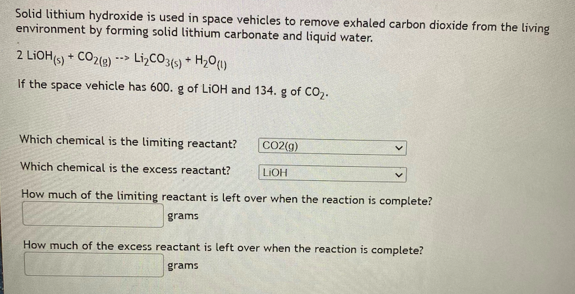 Solved Solid lithium hydroxide is used in space vehicles to | Chegg.com