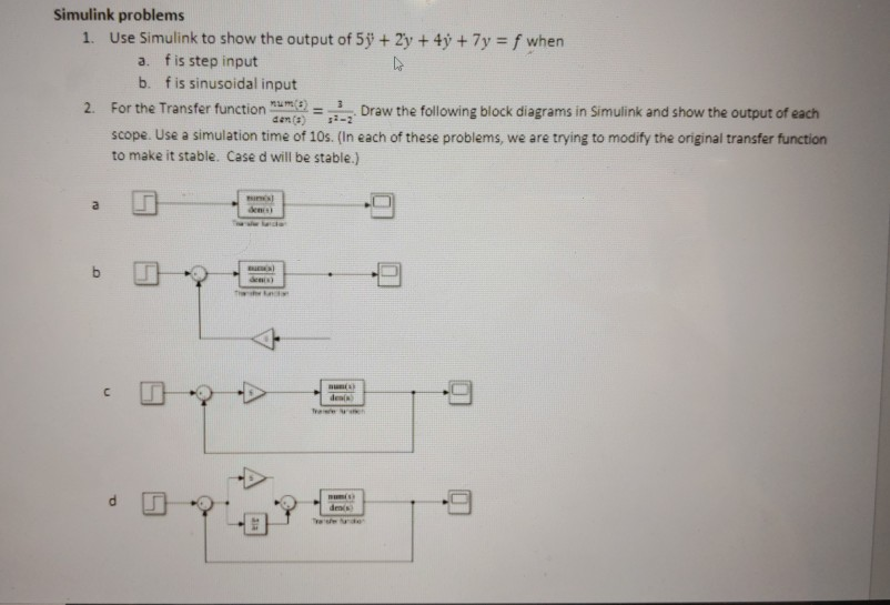 Solved Simulink problems 1. Use Simulink to show the output | Chegg.com