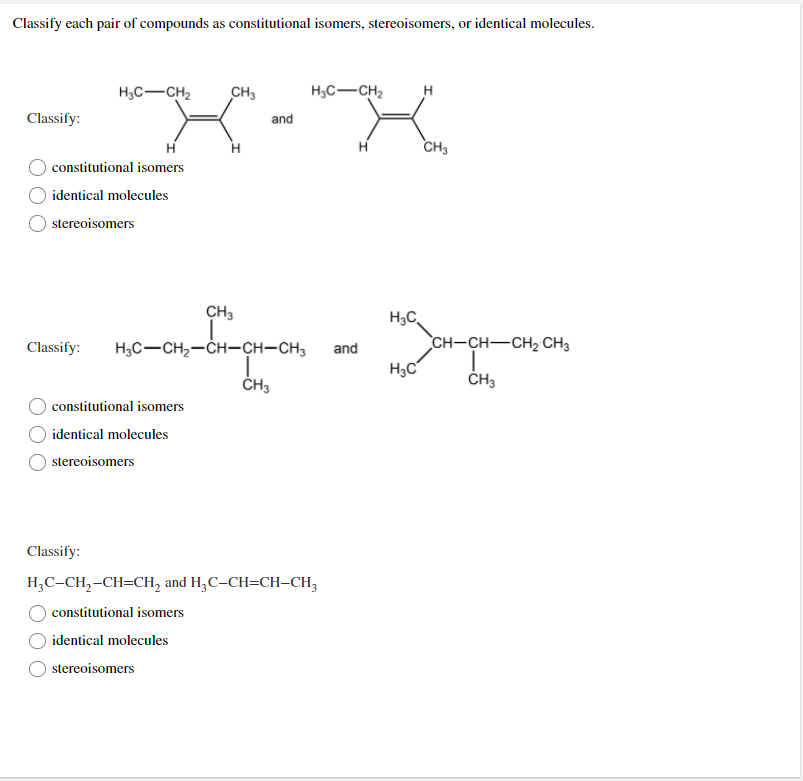 Solved Classify each pair of compounds as constitutional | Chegg.com
